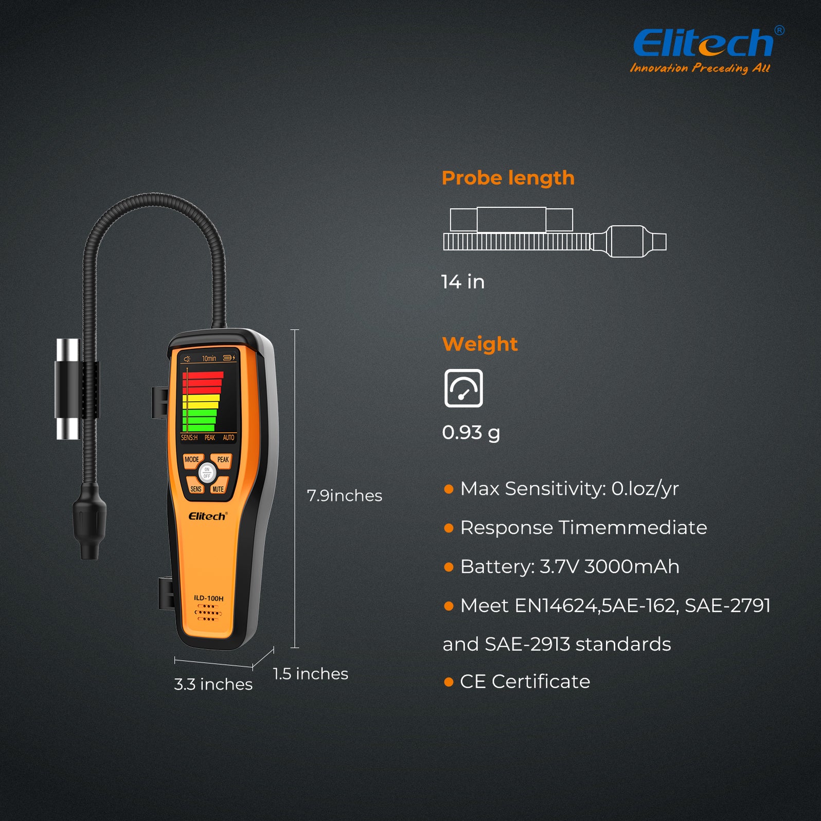 Elitech ILD-100H Portable Heated Diode Refrigerant Leak Detector ...