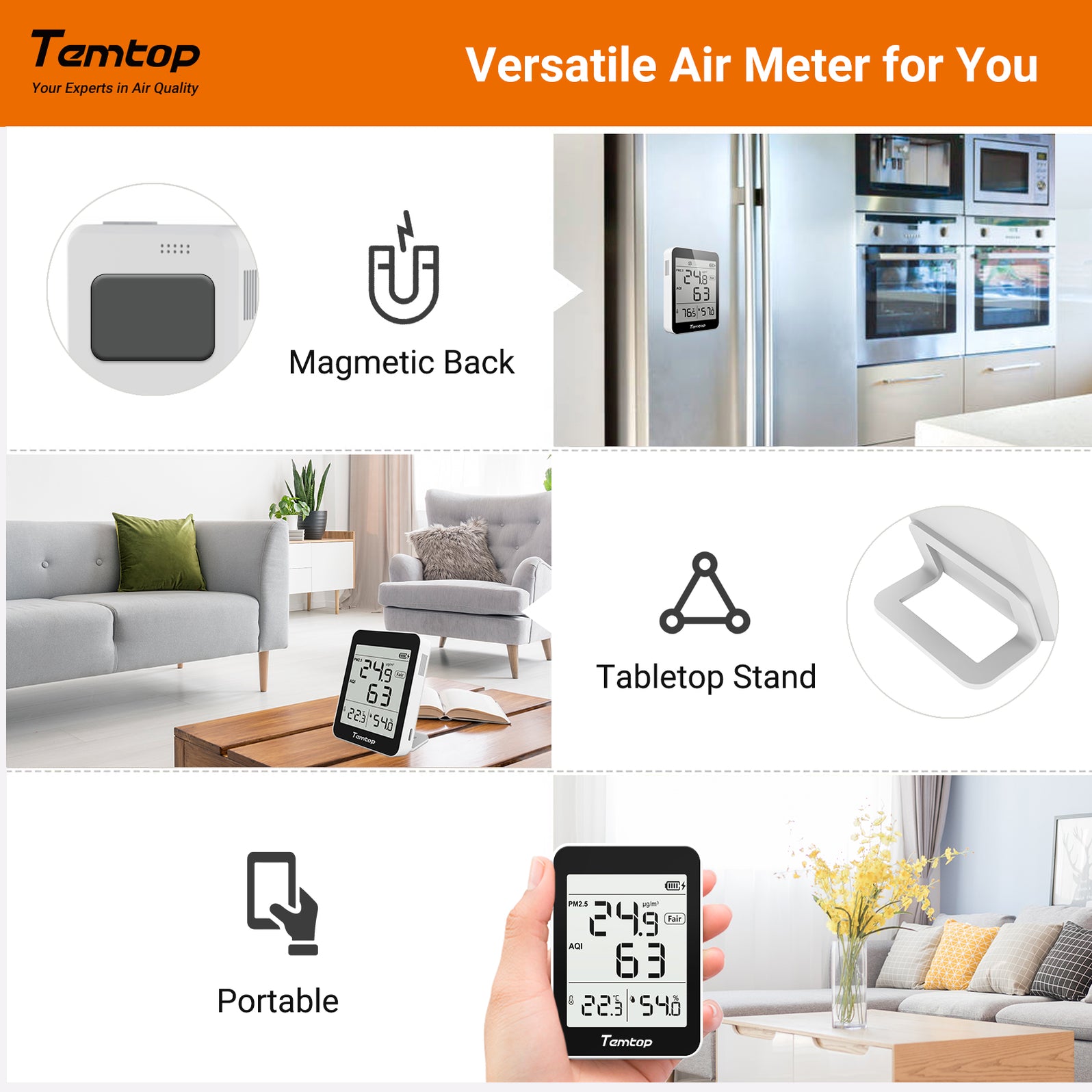 Temtop S1 Indoor Air Quality Meter Temperature and Humidity AQI PM2.5 ...