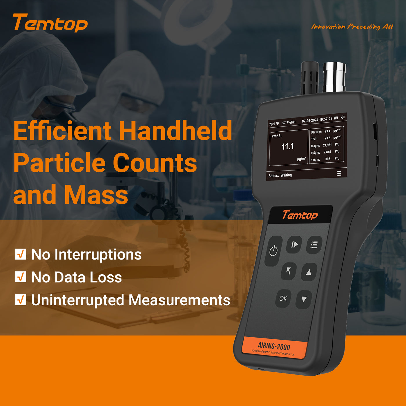 Temtop Airing 2000 Handheld Particle Counter Dust Monitor — ElitechEU
