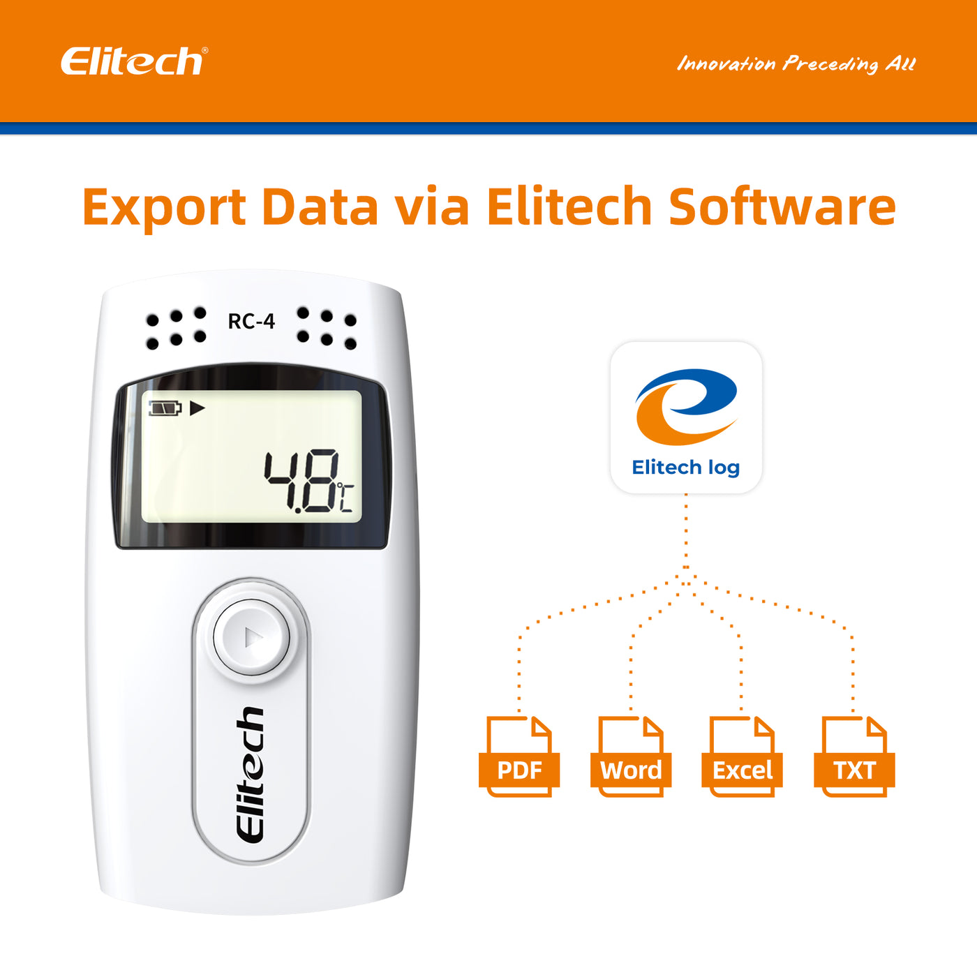 Elitech RC-4 Temperature Data Logger Recorder Multi-Use External Probe ...