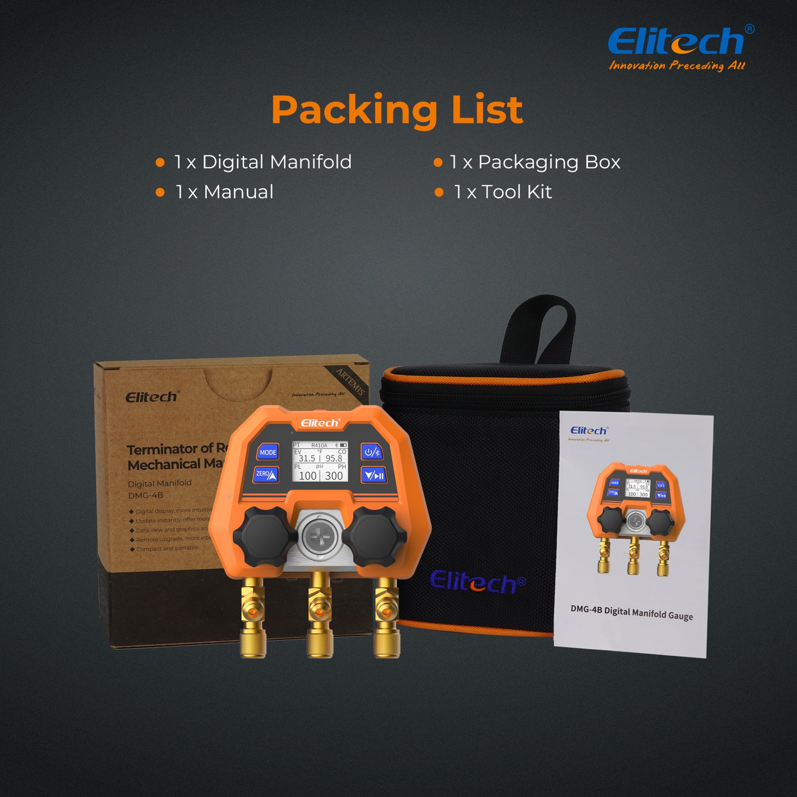 Elitech DMG-4B Digital Manifold Gauge App Control AC Heat Pump Gauges ...