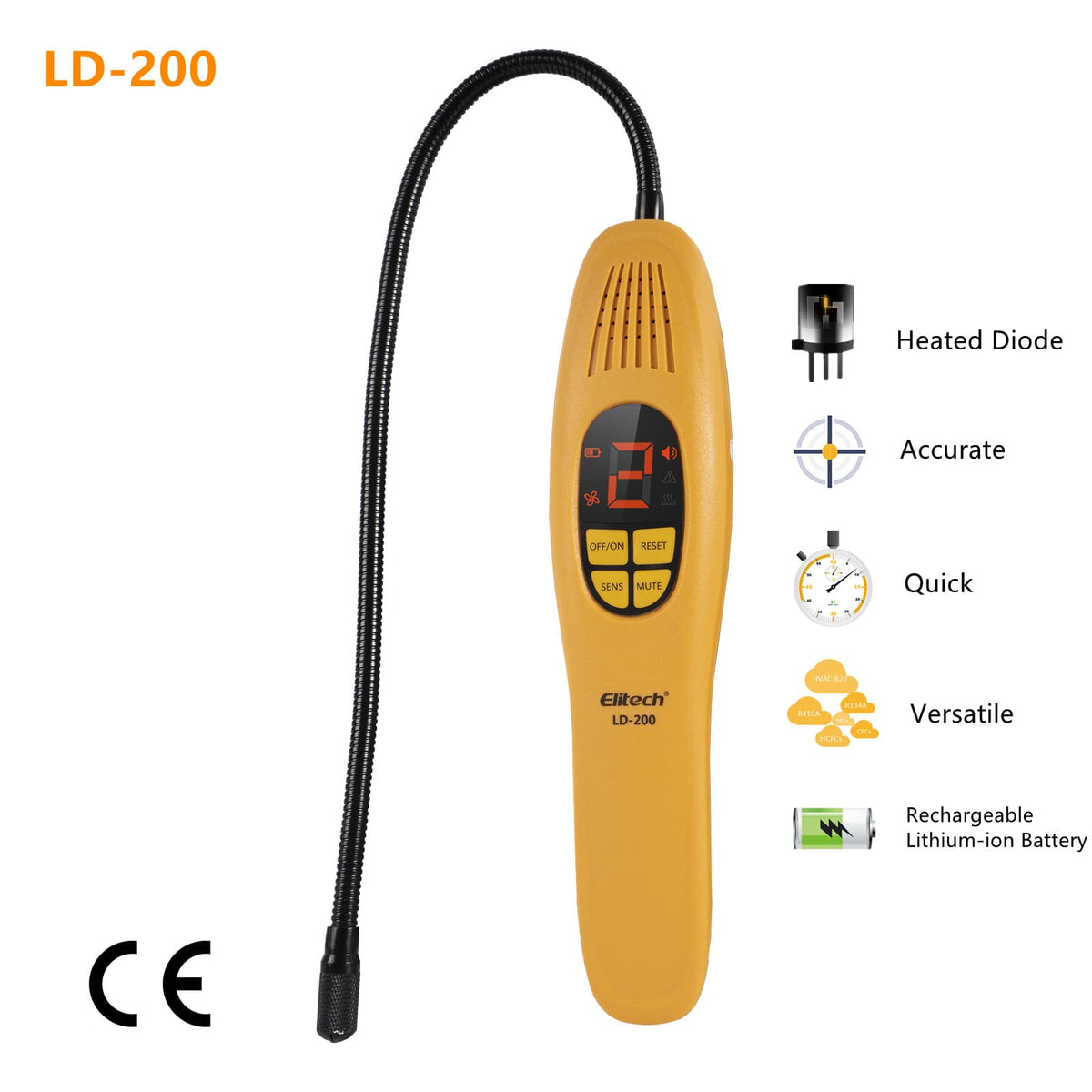 Elitech LD-200 Refrigerant Leak Detector AC Heated Diode Freon Tester ...