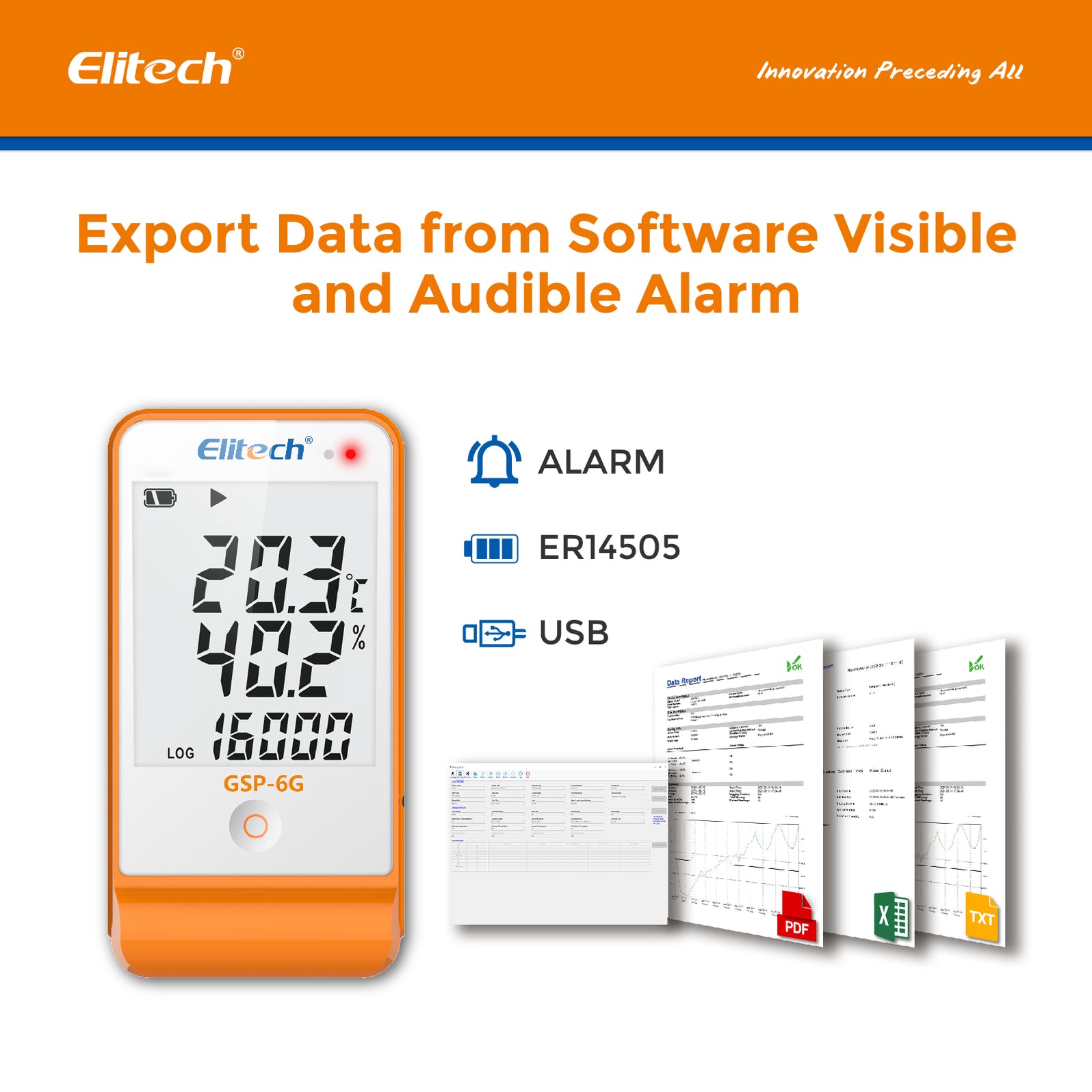 Elitech GSP-6G Temperature and Humidity Data Logger, Dual External ...